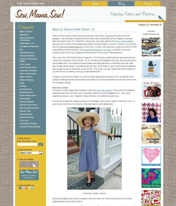 Back to School at the Sew, Mama, Sew! Blog | Blog | Oliver + S